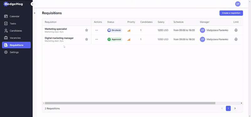 Comments added to a requisition profile – Hedgehog System