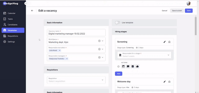 Taking a requisition into work – Hedgehog System