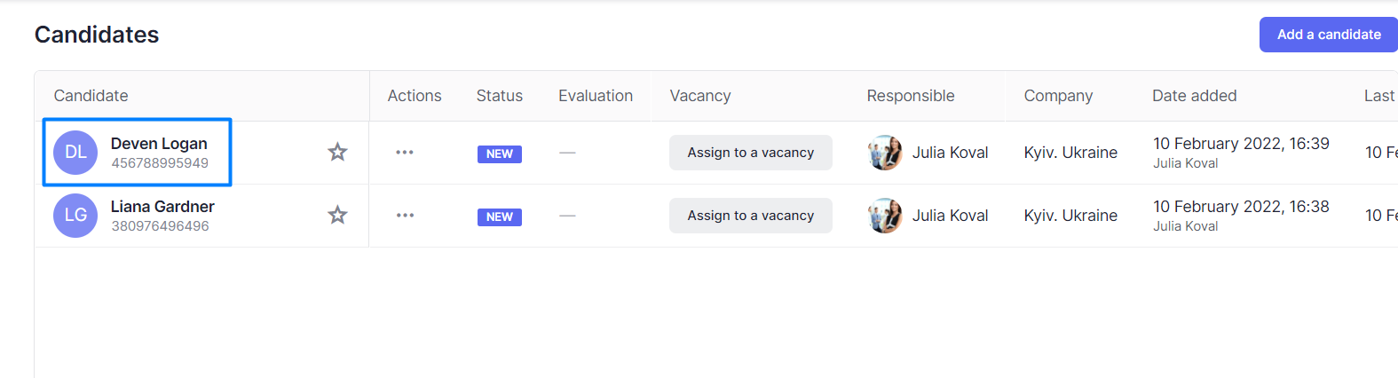 Adding a candidate – Hedgehog System