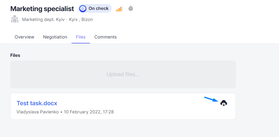 Files added to a requisition profile – Hedgehog System