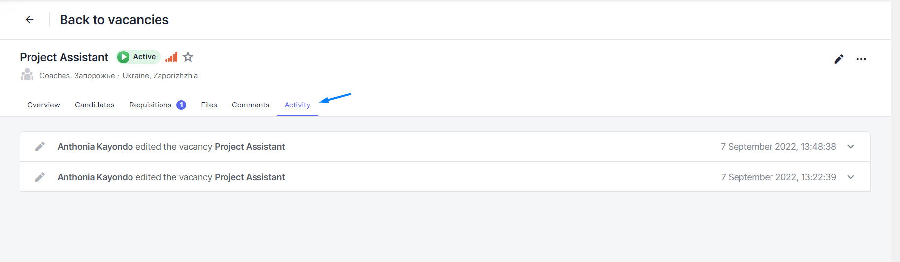 Activity display – Hedgehog System