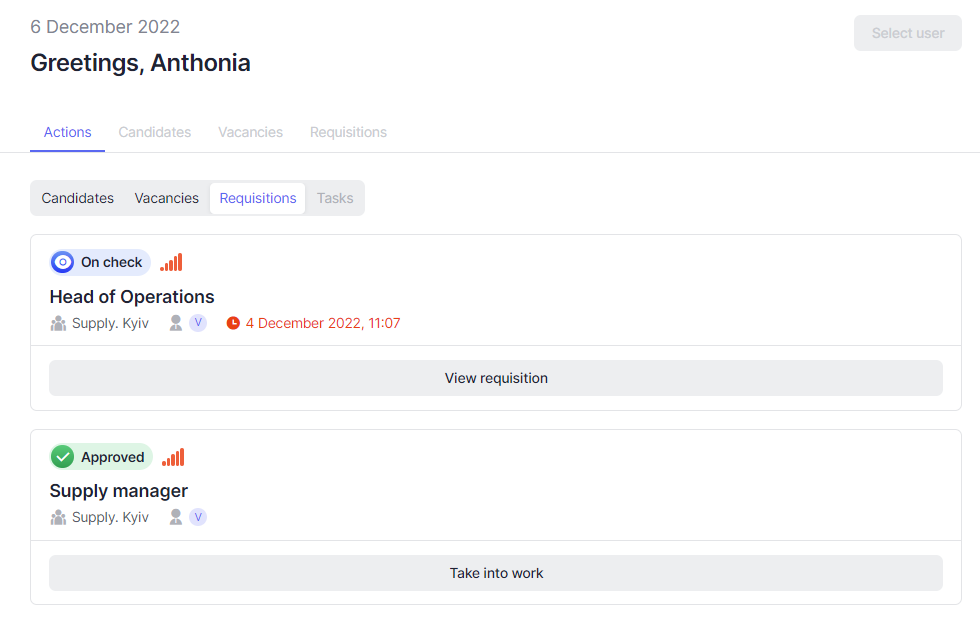 Actions – Requisitions – Hedgehog System
