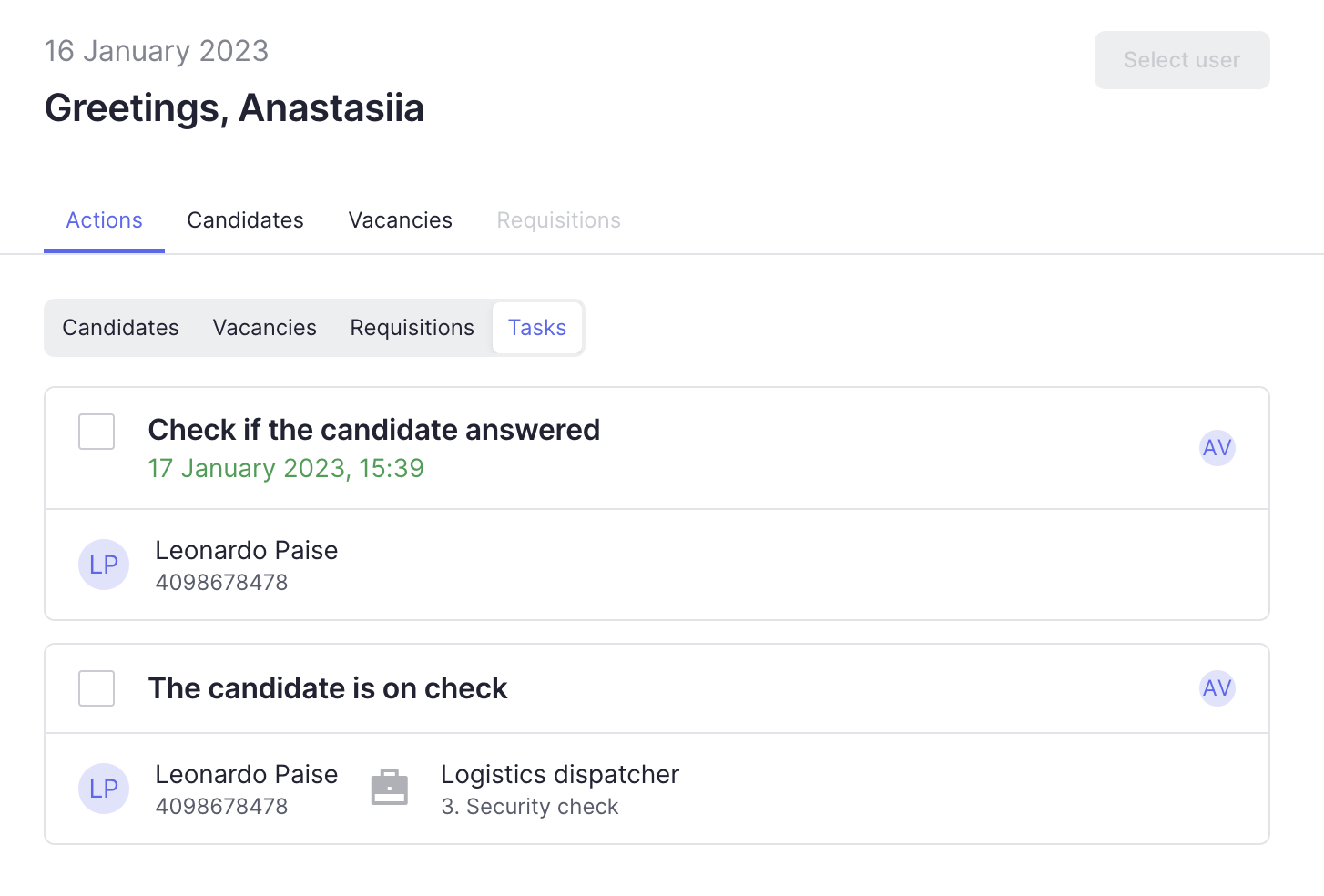 Actions – Tasks – Hedgehog System