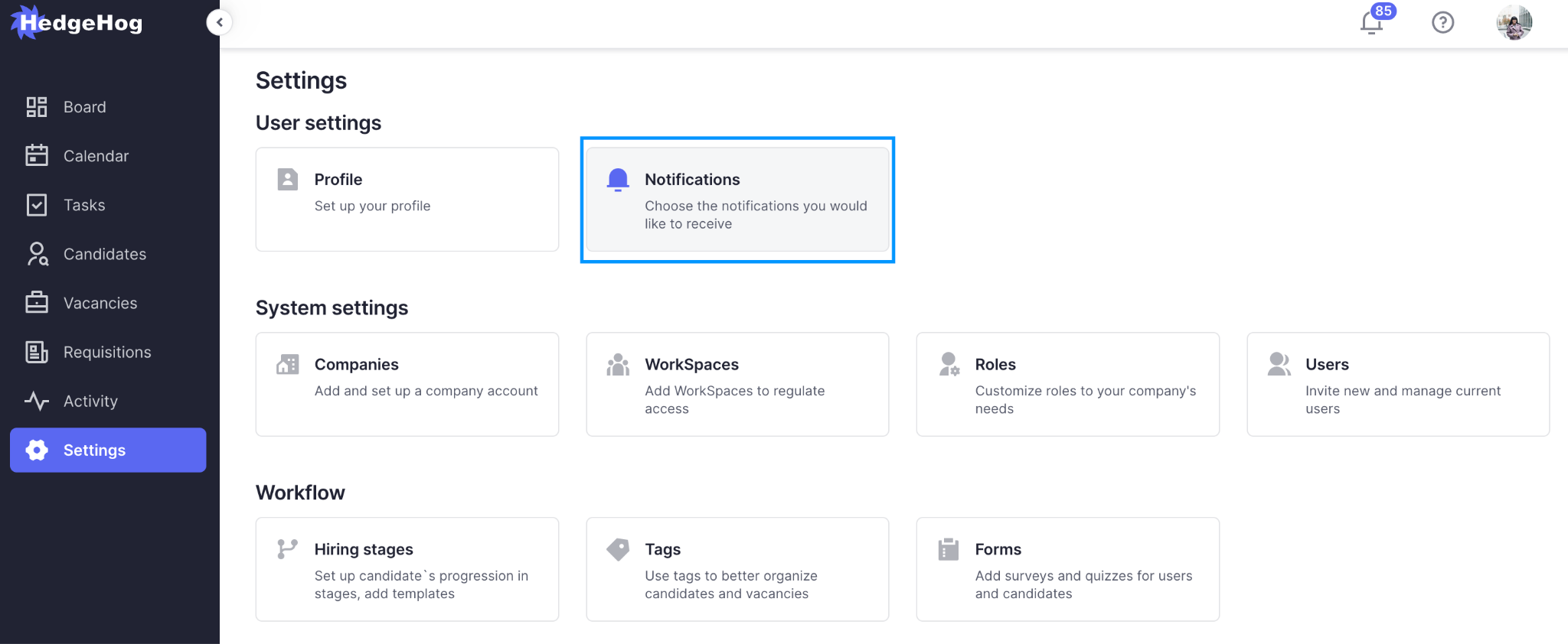 Notifications – Hedgehog System