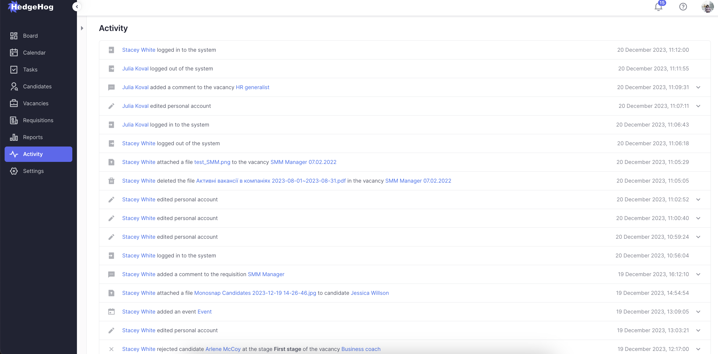 Activity – Hedgehog System