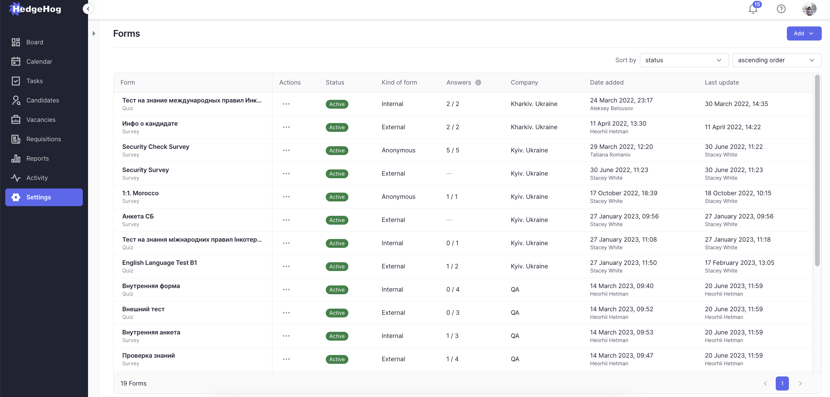 Forms – Hedgehog System