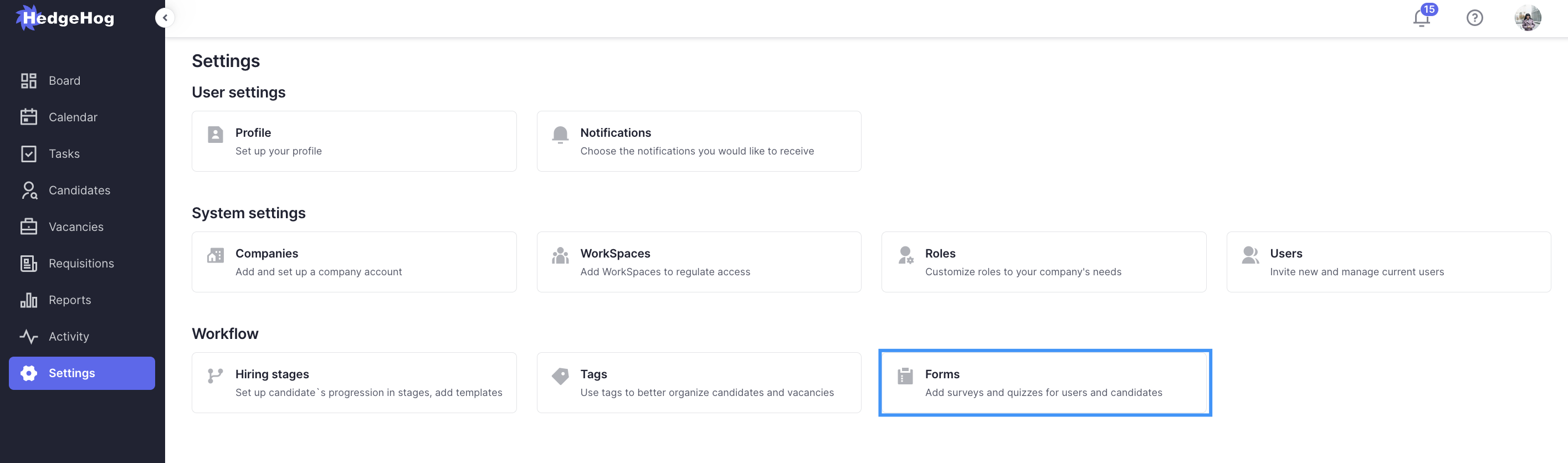 Creating and setting up a form ↴ – Hedgehog System