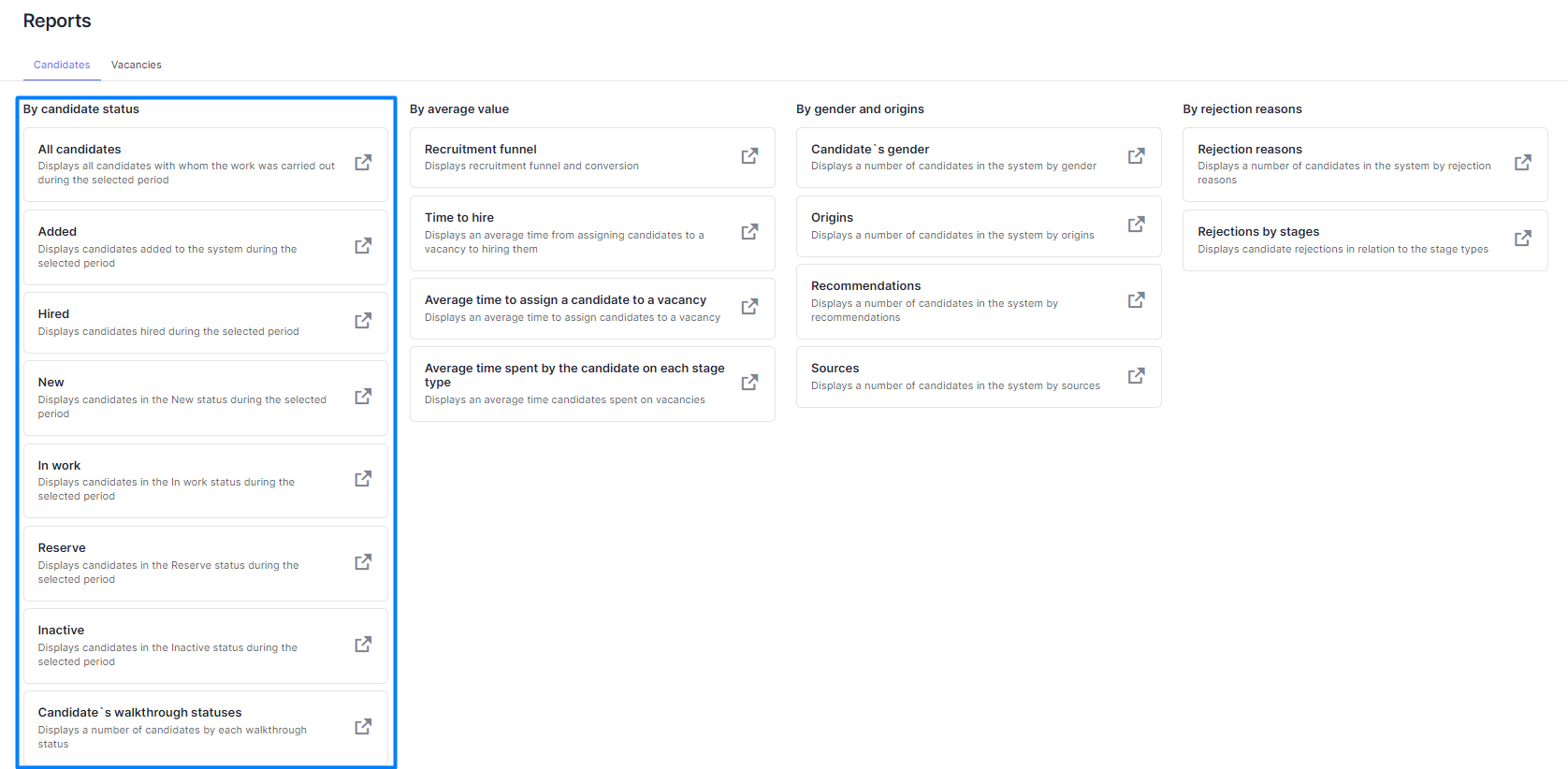 Candidate status reports ↴ – Hedgehog System